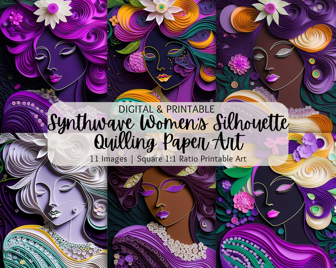 Synthwave Women's Silhouette Art | Purple Colorful Quilling Paper Art ...
