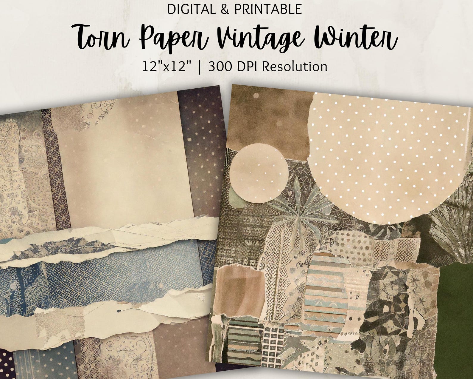 Torn Paper Vintage Winter Collage | Digital | Commercial Use | Abstract ...