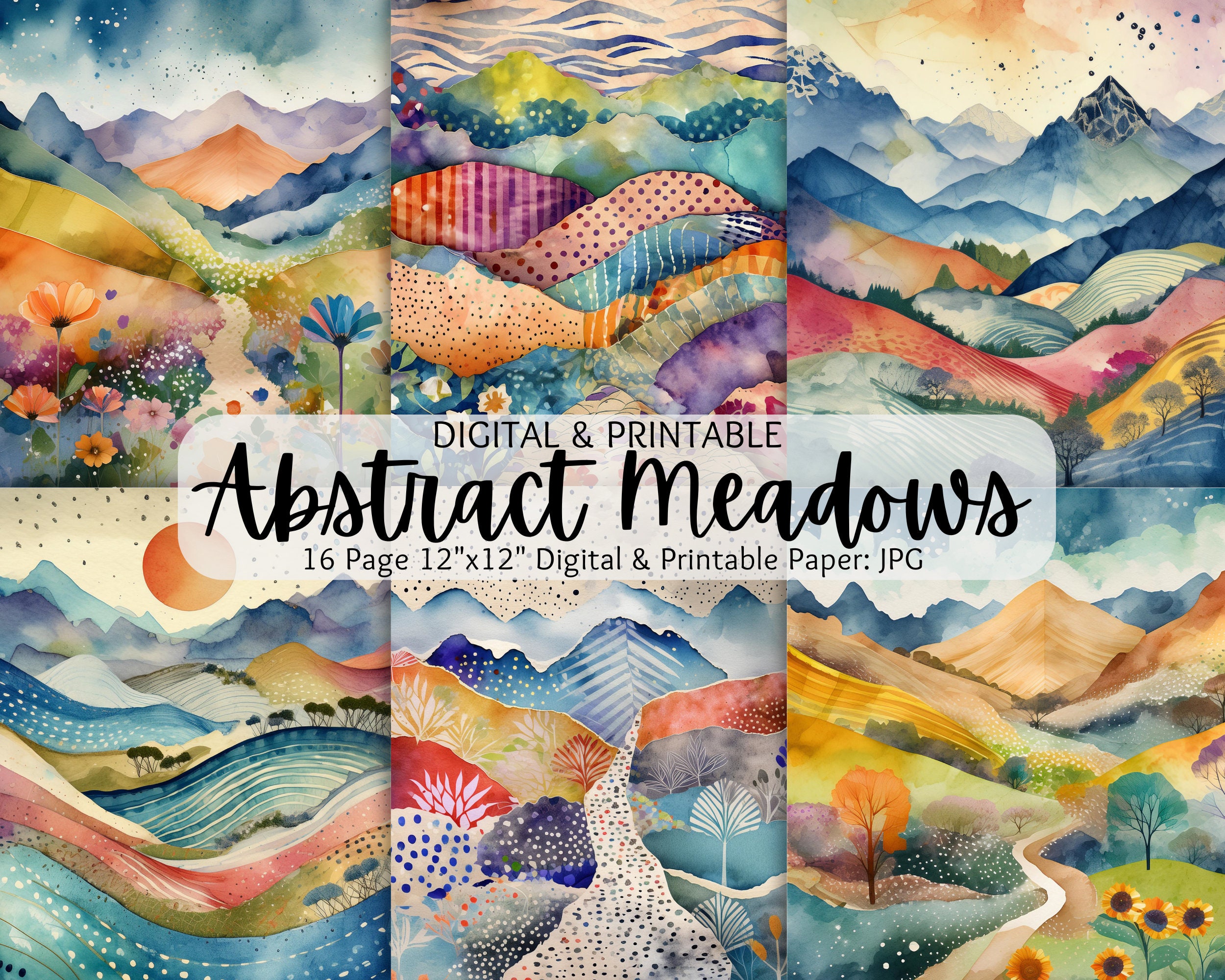 Watercolor Abstract Meadows Collage | Digital Paper | Commercial Use ...