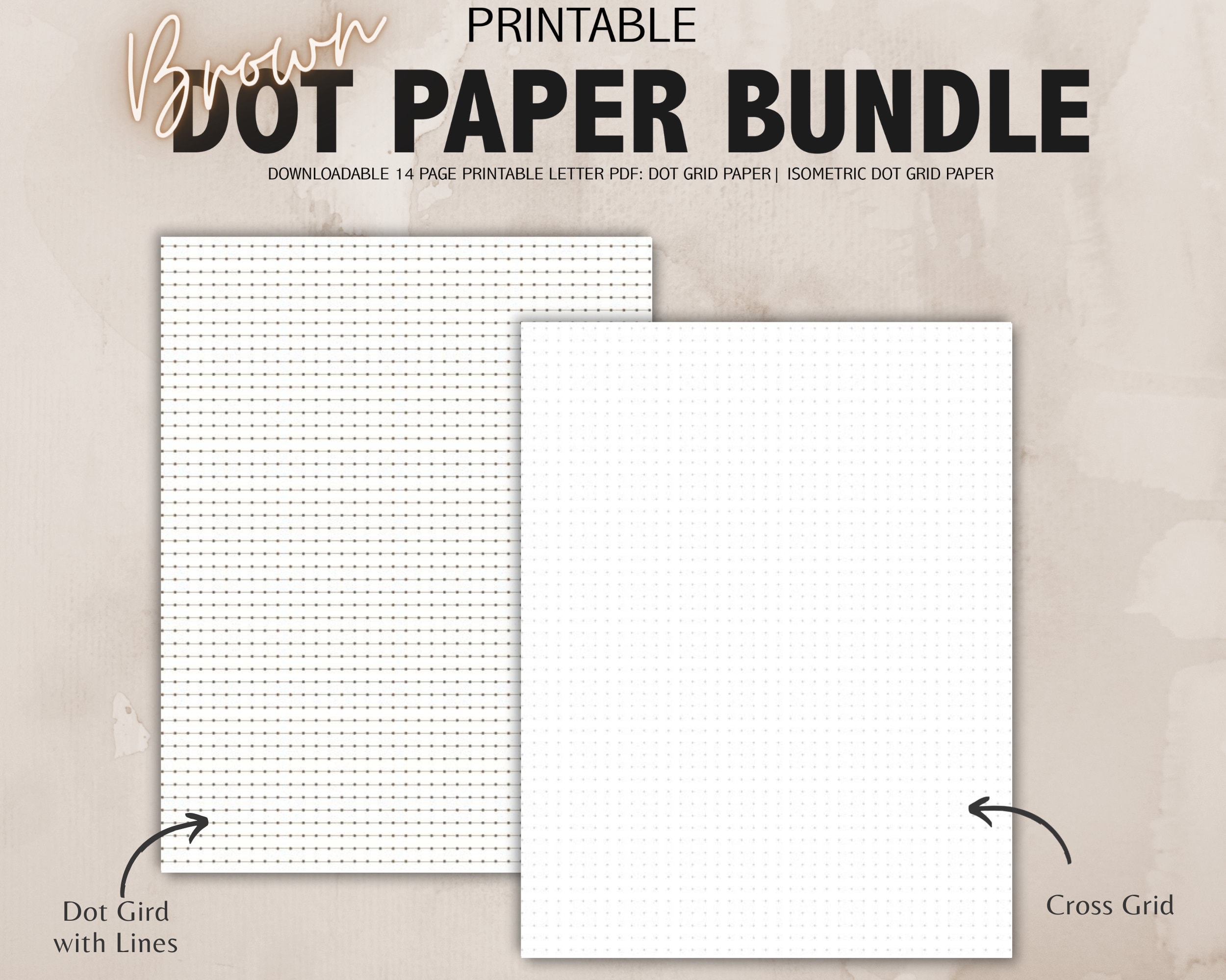Brown Dot Grid Journal Printable Paper Insert Bundle | Isometric Dot ...