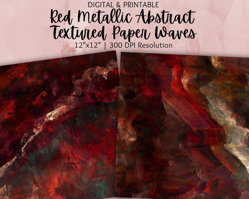 Red Metallic Abstract Textured Paper Waves | Digital Paper Pack ...
