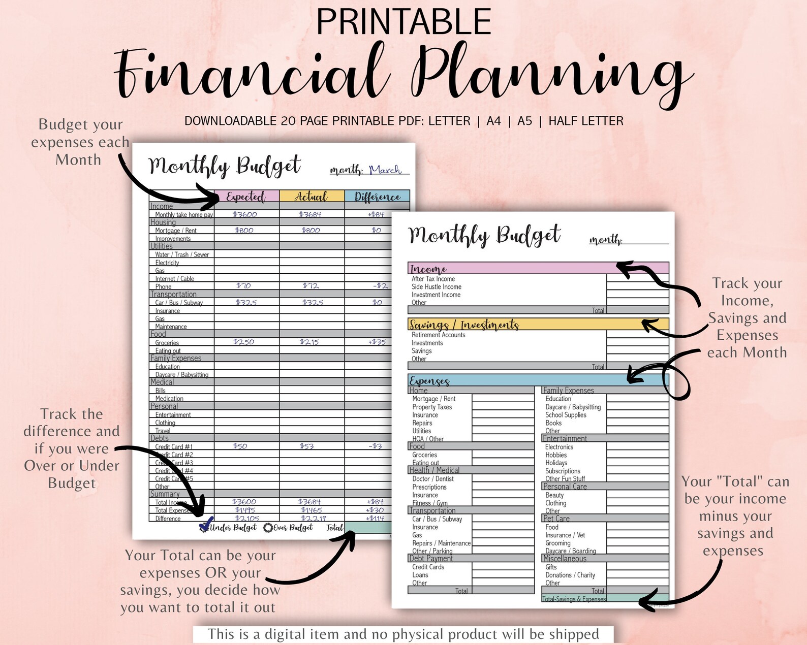 Financial Planner and Savings Tracker Bundle Printable - Etsy