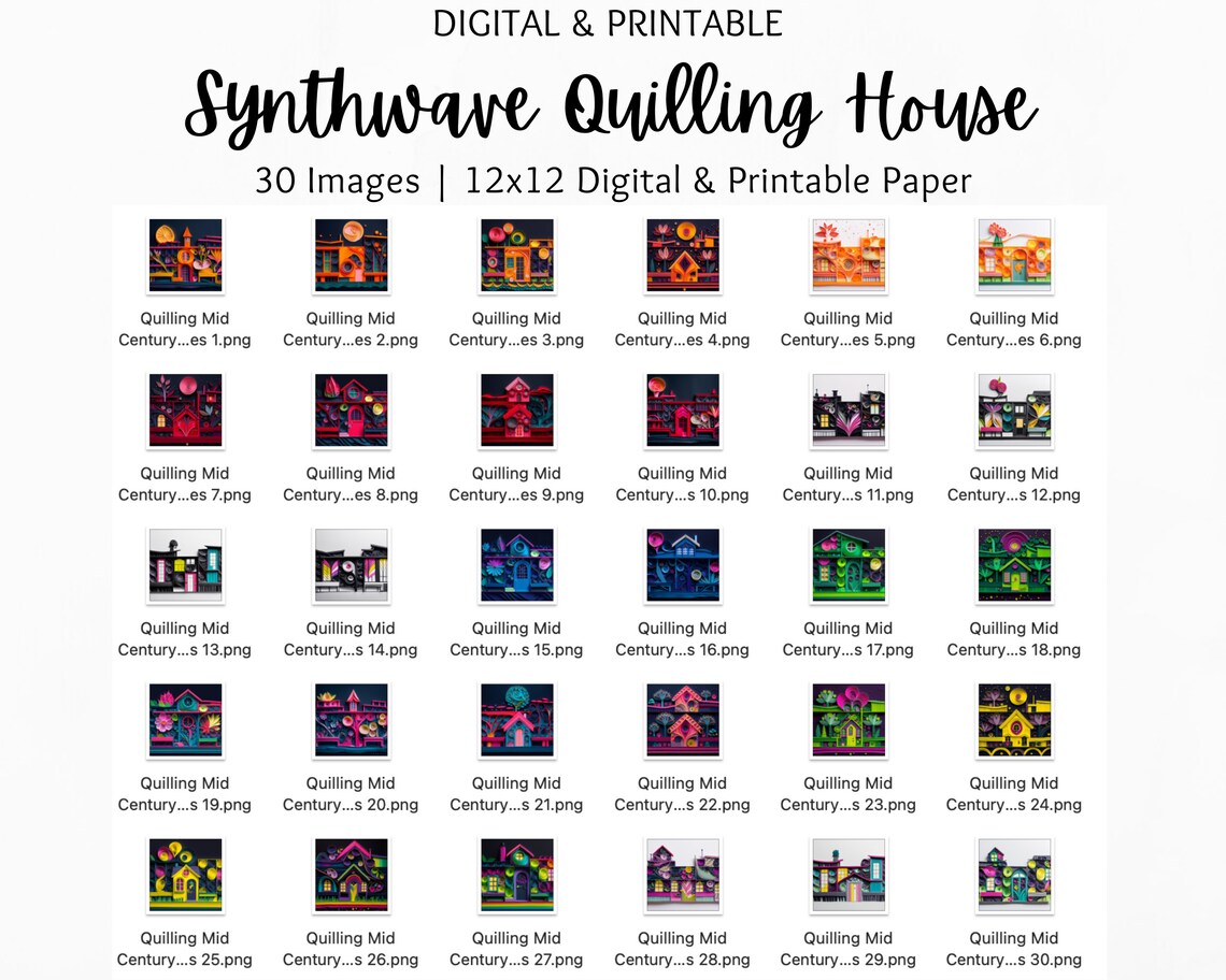 Synthwave Quilling Mid Century Houses Paper Art | Digital Downloads ...