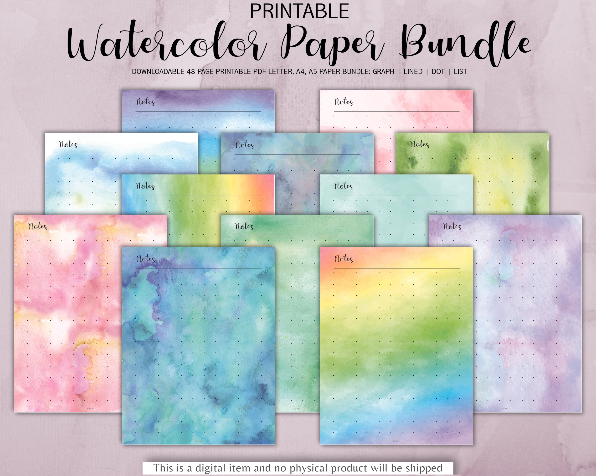 Watercolor Note Taking Journal Printable Paper Insert Bundle - Etsy