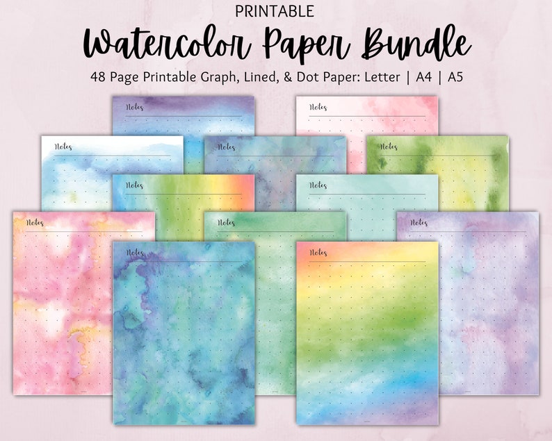 Watercolor Note Taking Journal Printable Paper Insert Bundle | Dot Grid ...