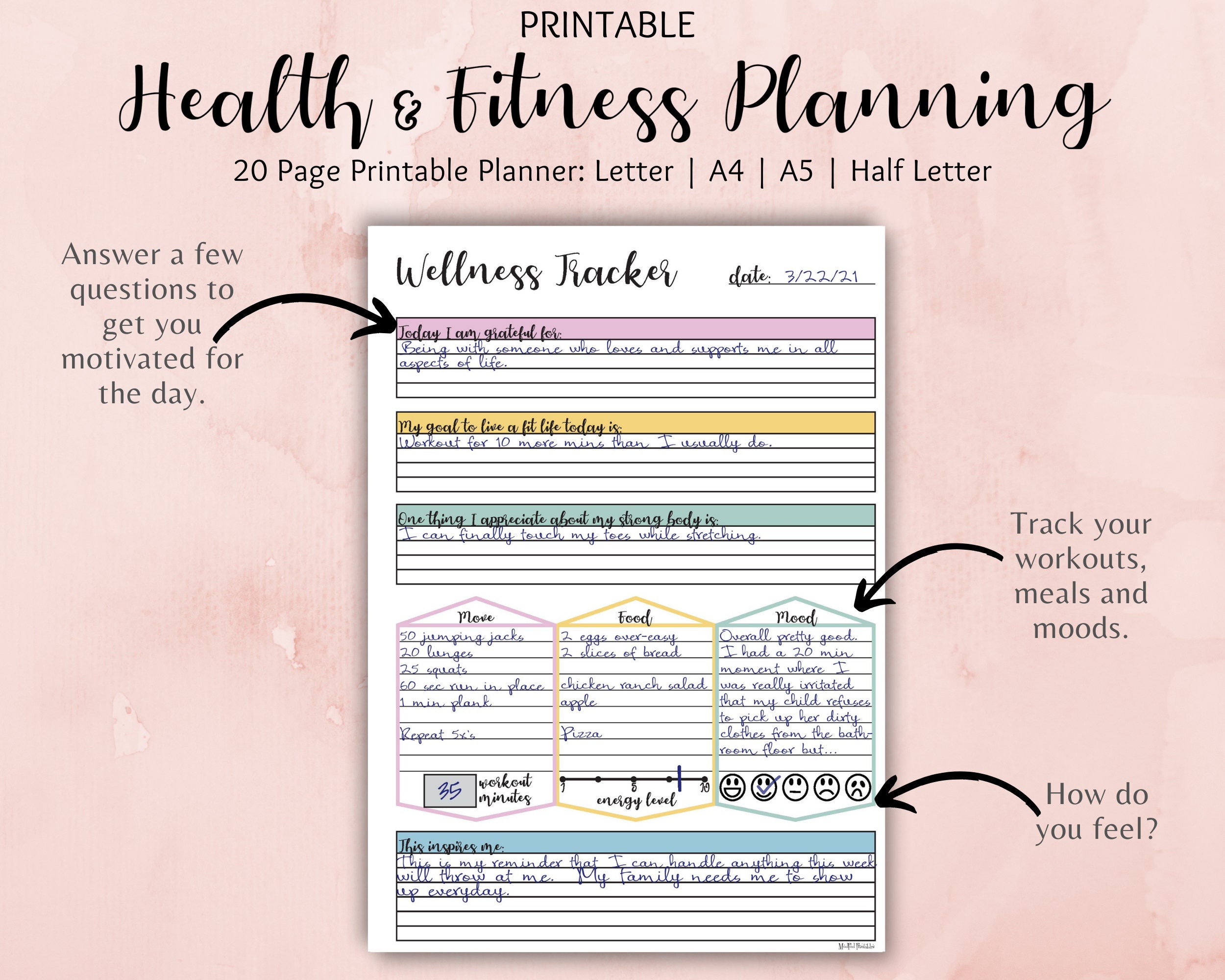 Self Care, Health, Fitness and Wellness Journal Planner Insert Bundle ...