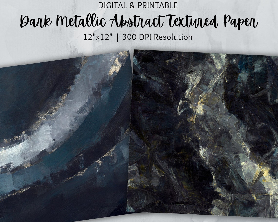 Dark Metallic Abstract Textured Paper | Digital Paper Pack | Commercial ...