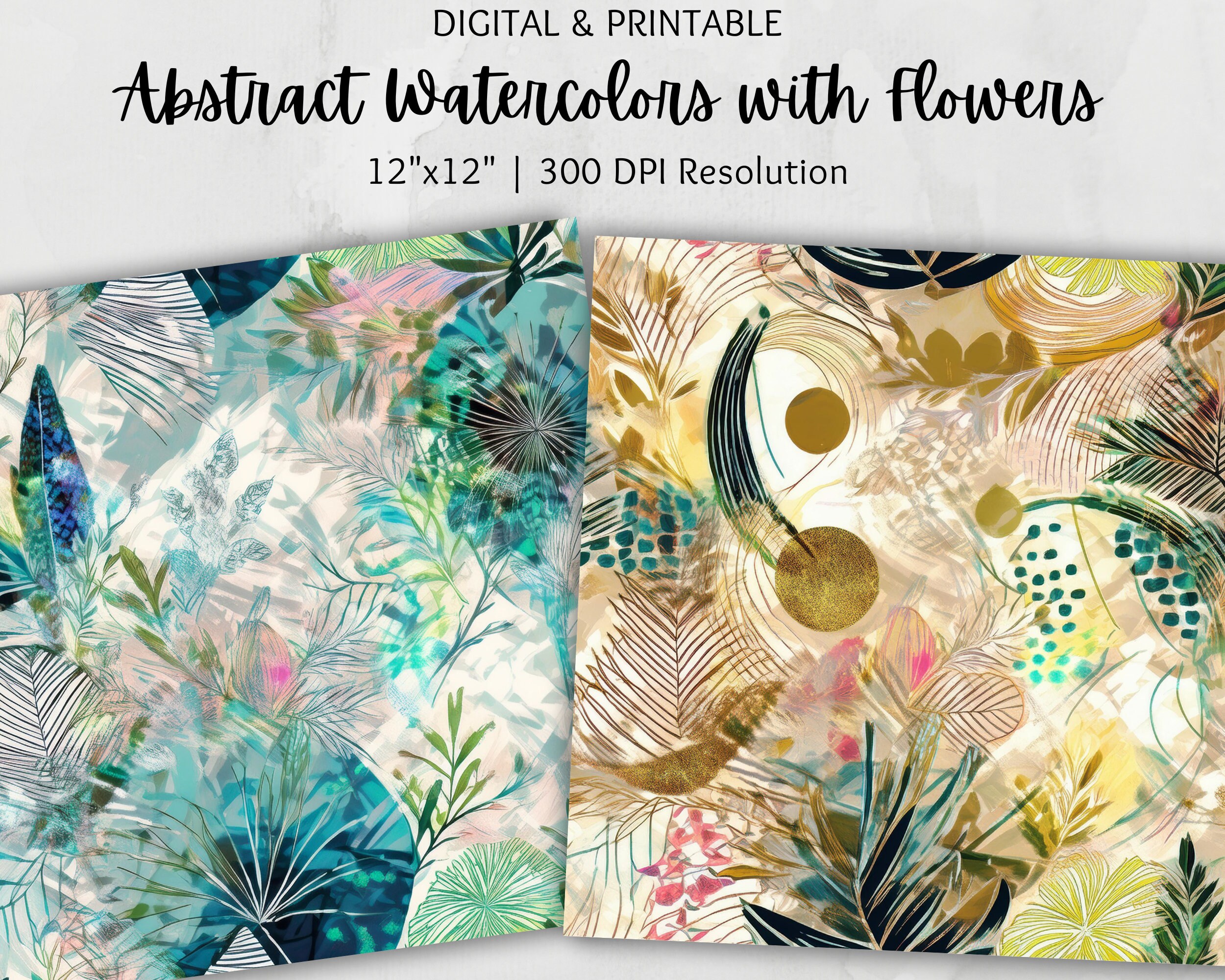 Abstract Watercolor Flowers Digital Paper Pack | Commercial Use ...