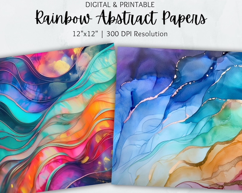 Rainbow Abstract Metallic Patterns | Colorful Abstract Paper | Digital ...