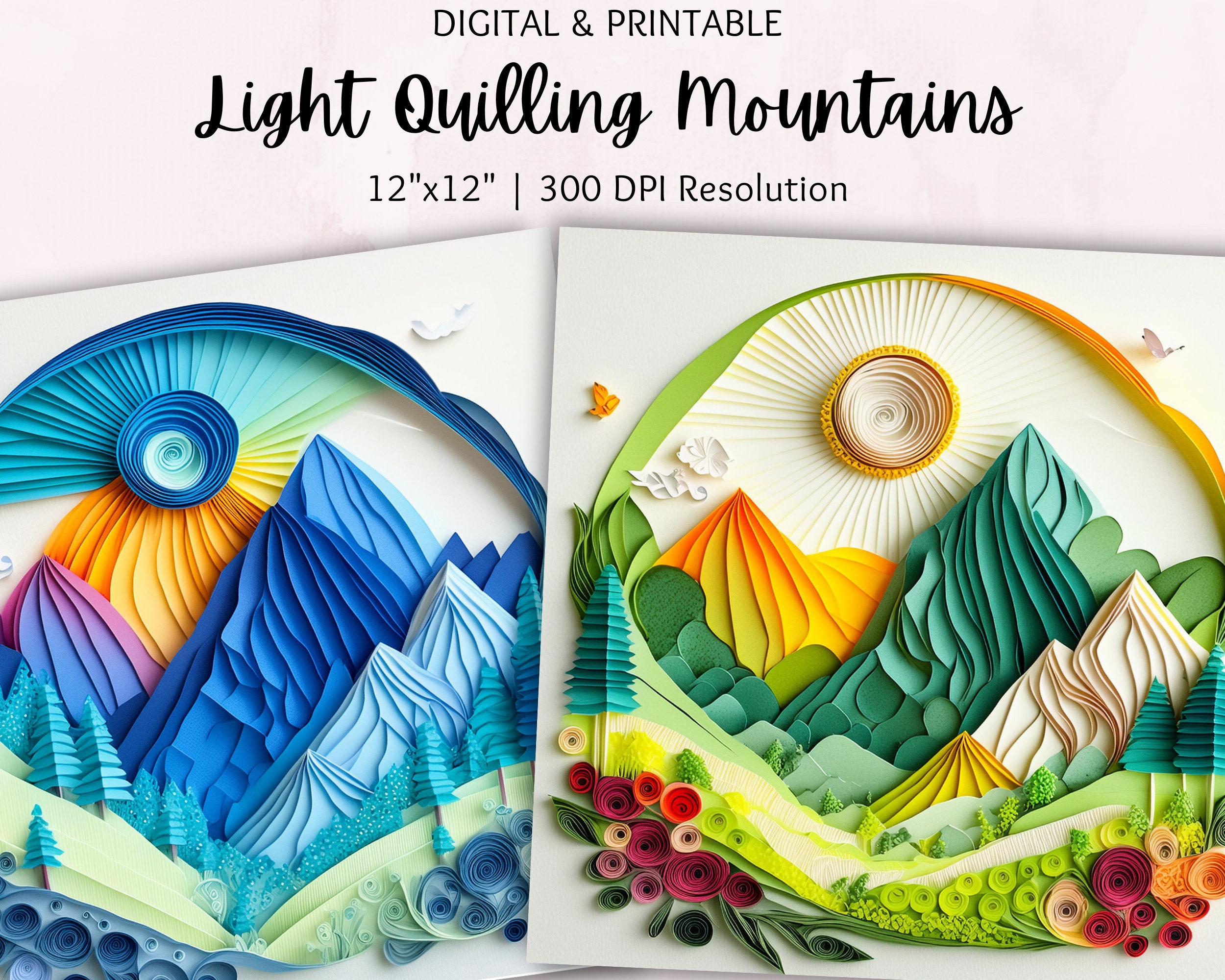 Quilling Light & Colorful Mountains Paper Art Digital Downloads Paper ...