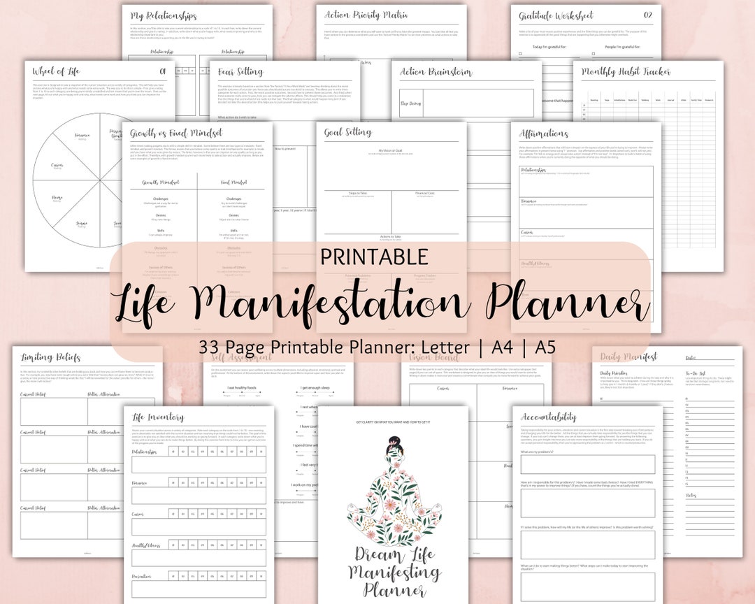 Manifestation Printable Journal | Law of Attraction Planner | Wellness ...