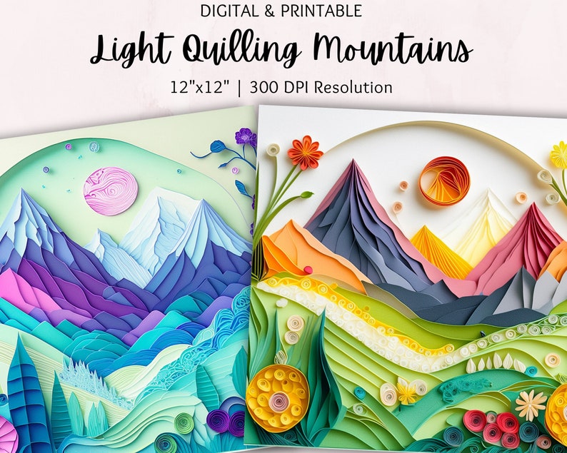 Quilling Light & Colorful Mountains Paper Art | Digital Downloads Paper ...