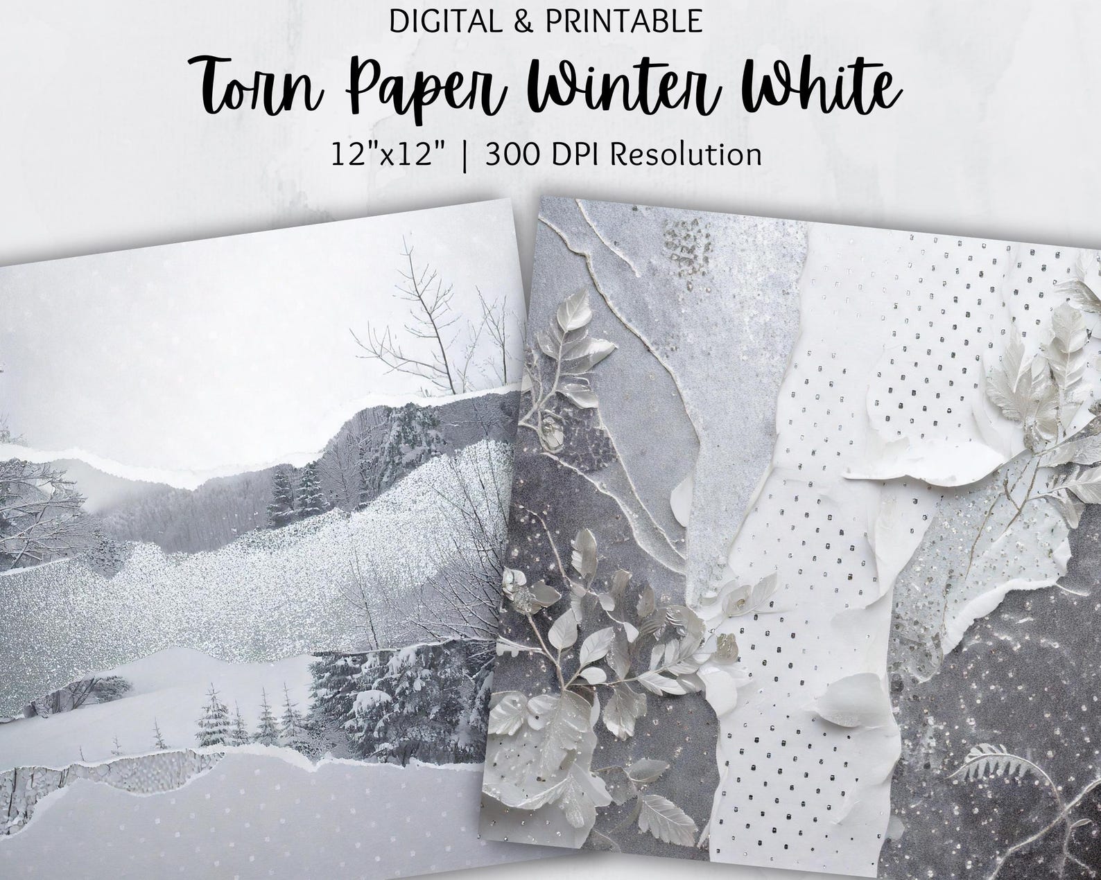 Abstract Torn Paper Winter Collage | Digital Paper | Commercial Use ...