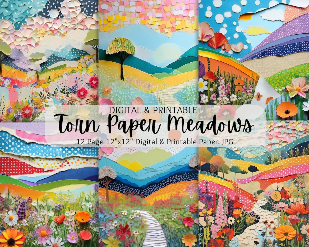 Torn Paper Flower Meadows | Deckle Paper Flower | Floral Background ...