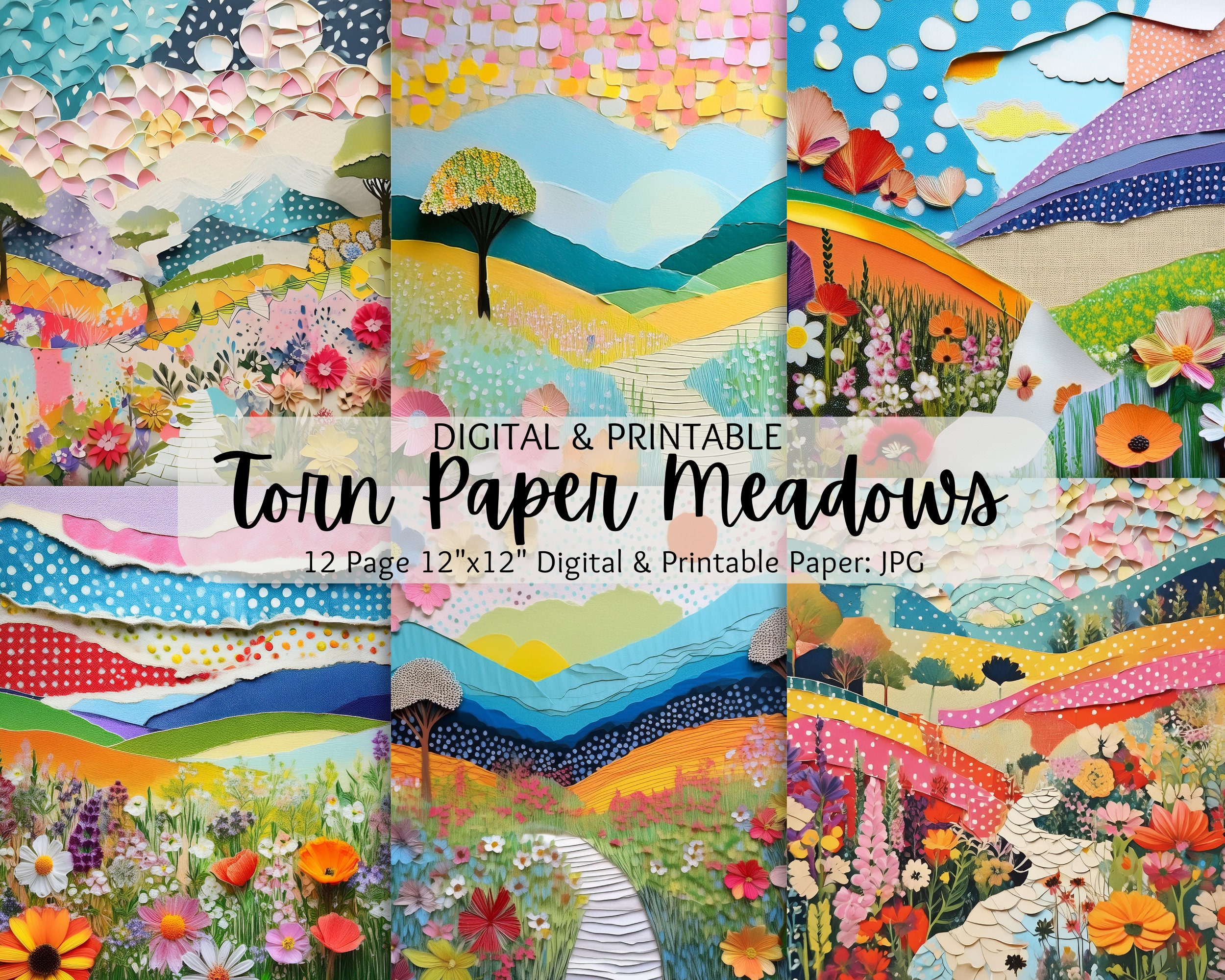Torn Paper Flower Meadows | Deckle Paper Flower | Floral Background ...
