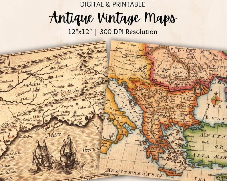 Vintage World Maps | Old Maps | Antique Maps | Aged Oxidized Paper ...