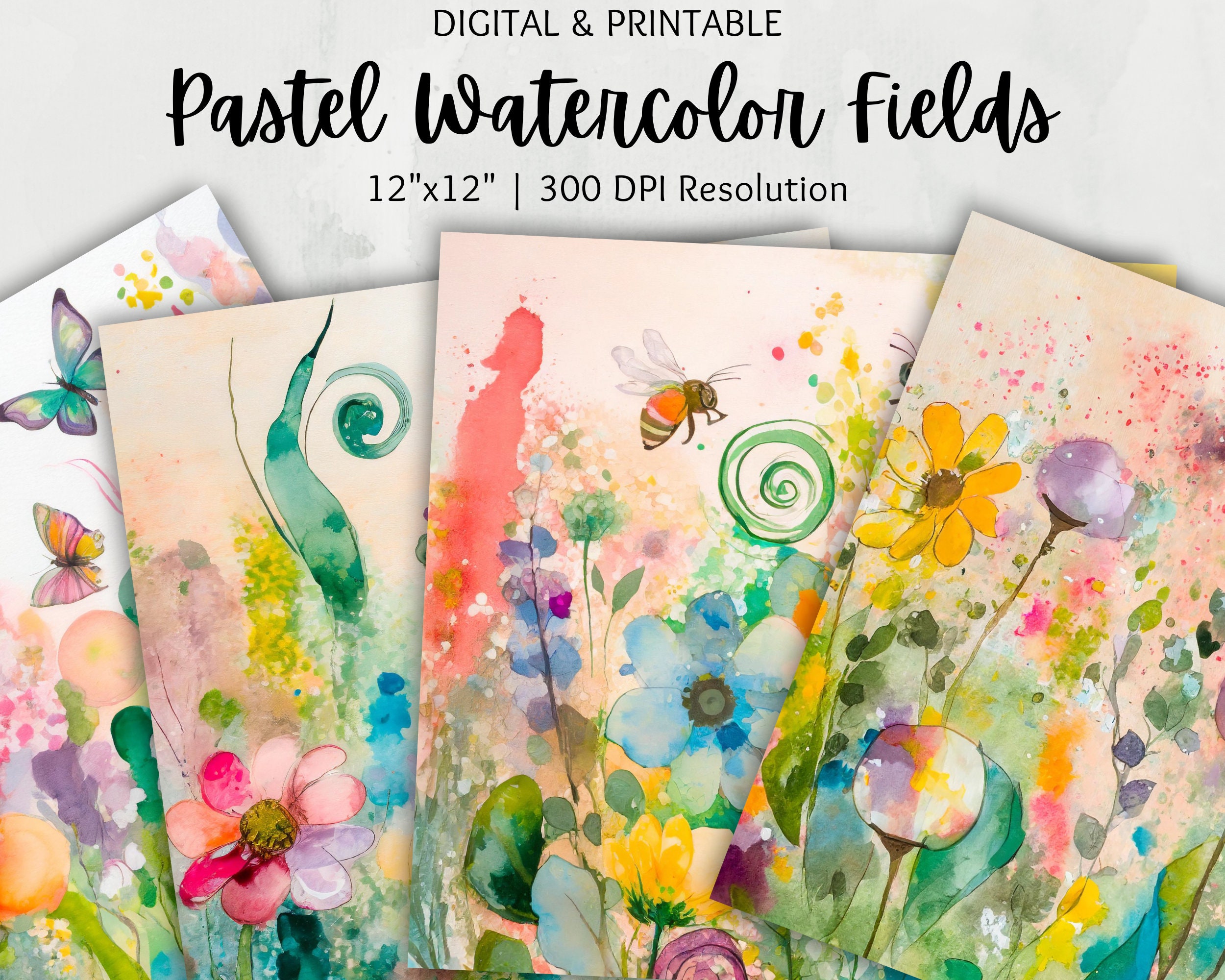 Pastel Watercolor Flowers Digital Paper Pack | Commercial Use ...