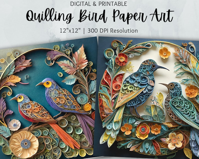 Quilling Birds Paper Art | Digital Downloads | Paper Craft | Commercial Use | Printable Paper ...