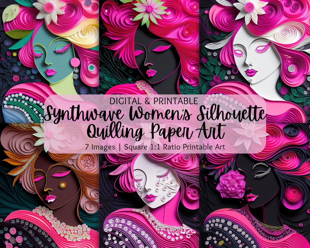 Synthwave Women's Silhouette Art | Pink Colorful Quilling Paper Art ...