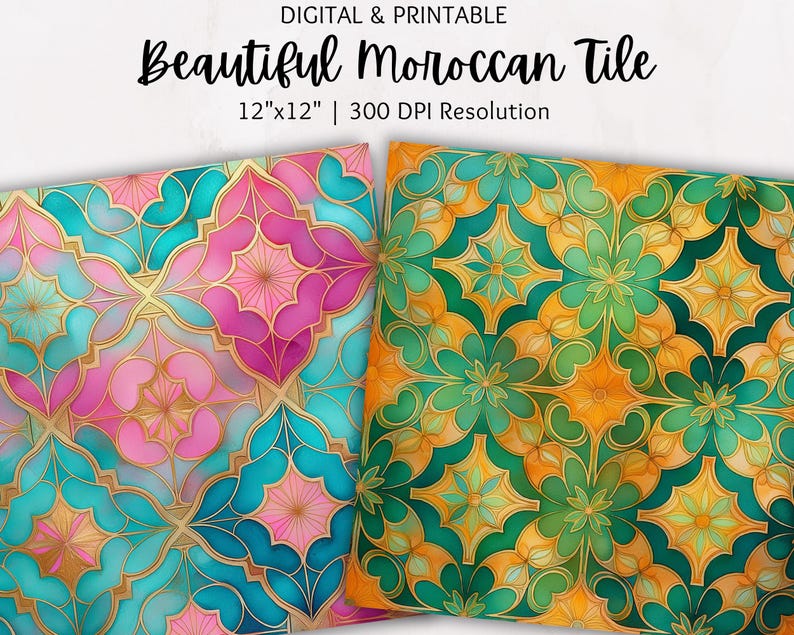 Moroccan Tiles Seamless Digital Paper Pack | Digital Backgrounds ...