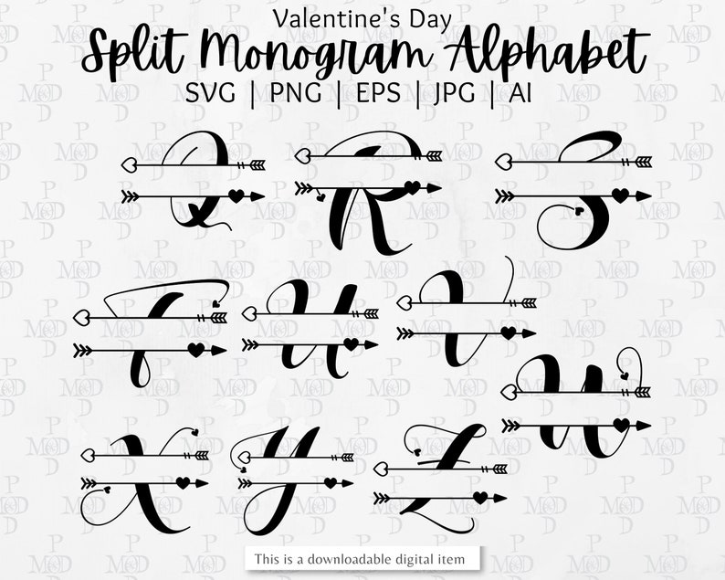 Split Monogram Alphabet Svg Png Valentines Day Split Monogram Frame Alphabet Cut File For 