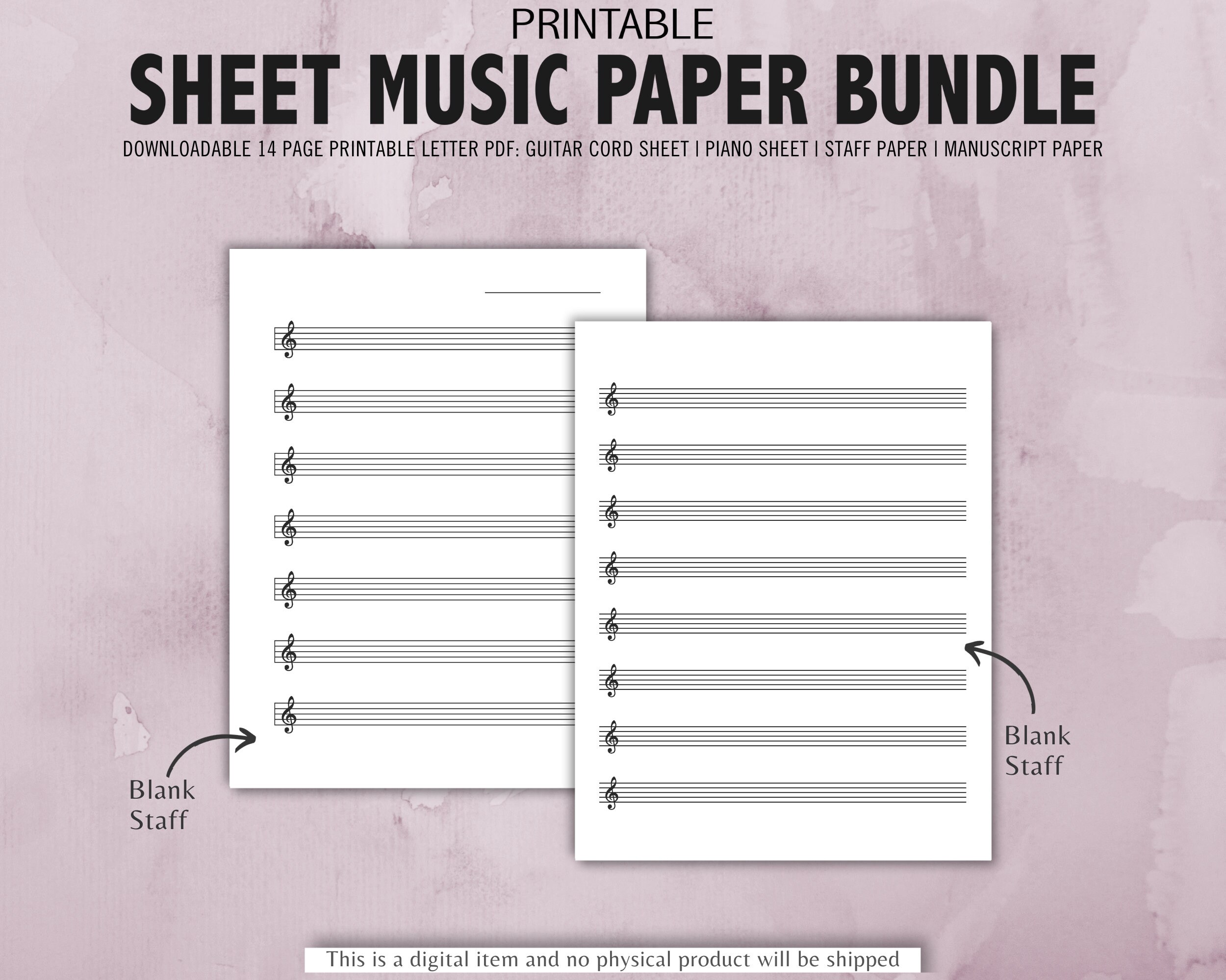Blank Sheet Music Printable Bundle Staff Paper Piano Sheet Music Guitar ...