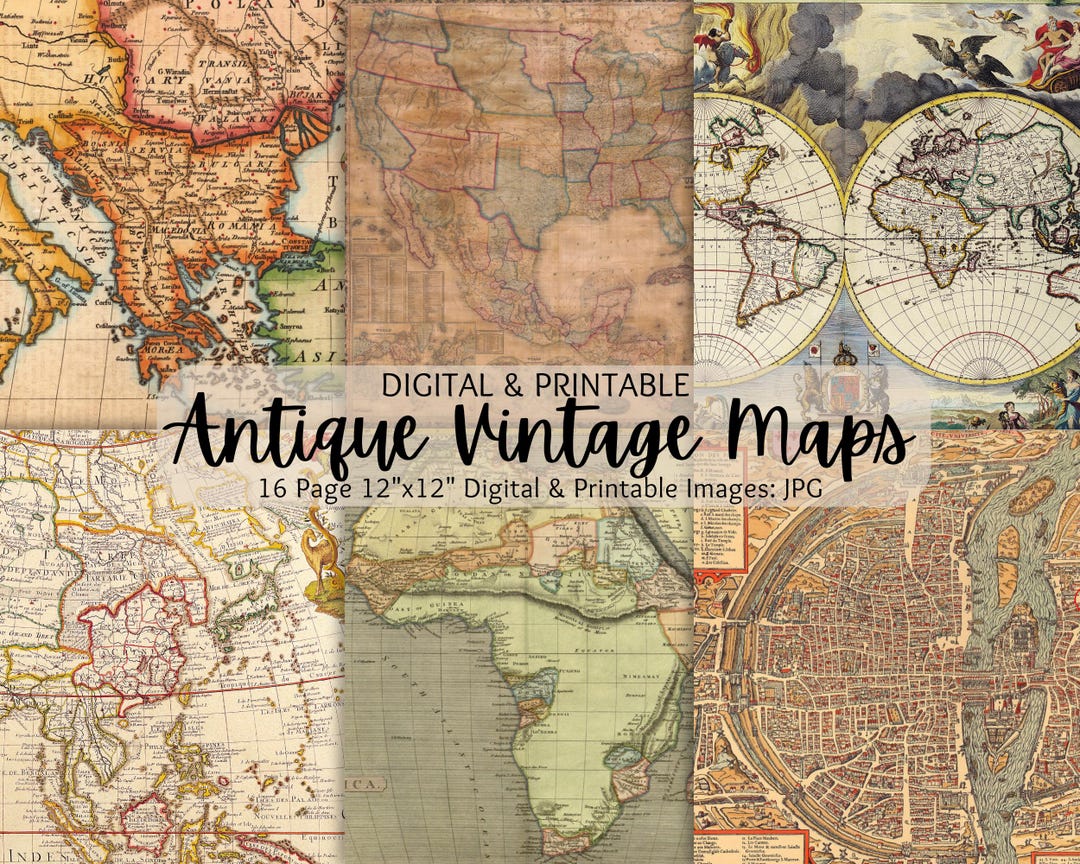 Vintage World Maps | Old Maps | Antique Maps | Aged Oxidized Paper ...