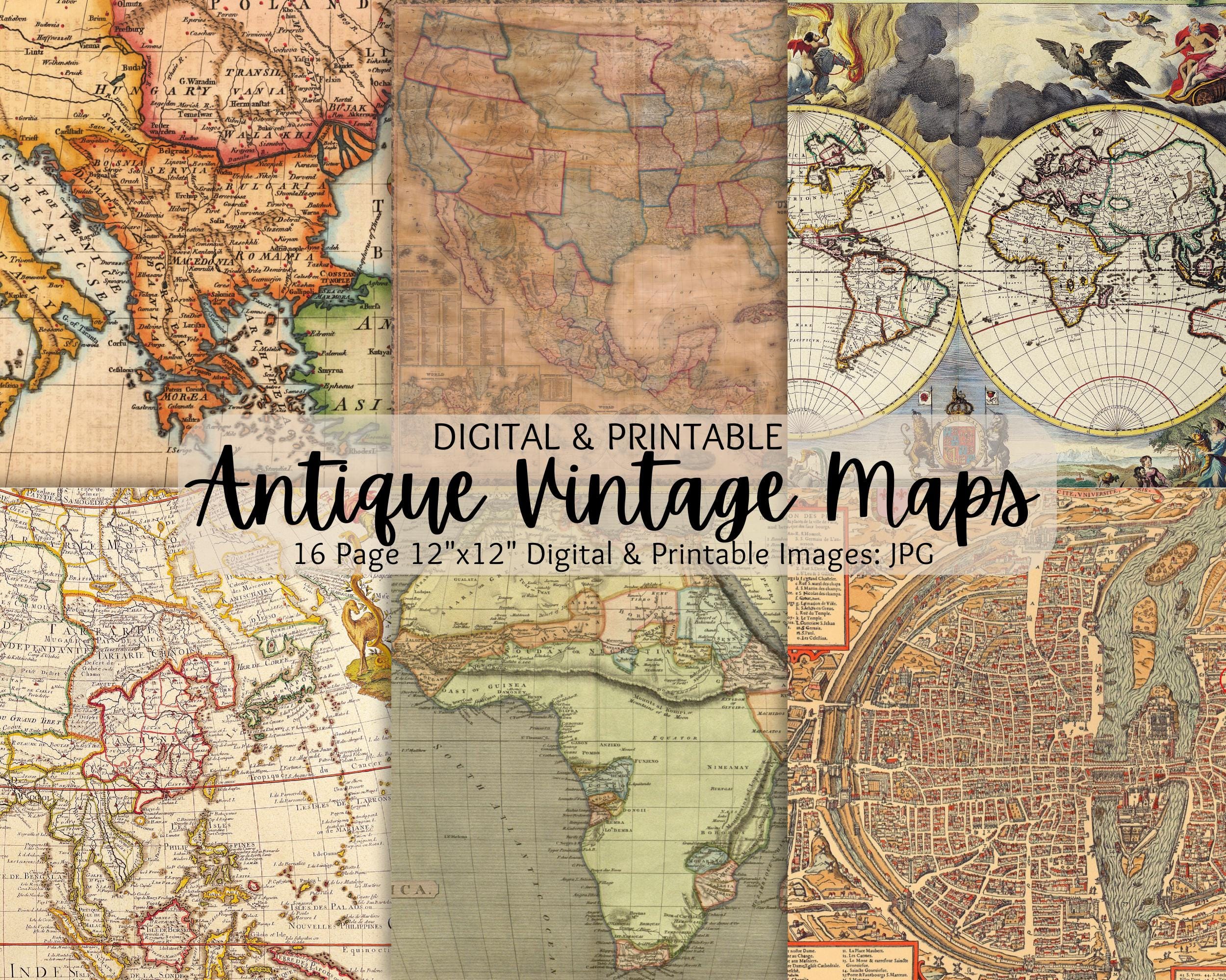 Vintage World Maps Old Maps Antique Maps Aged Oxidized Paper Vintage ...