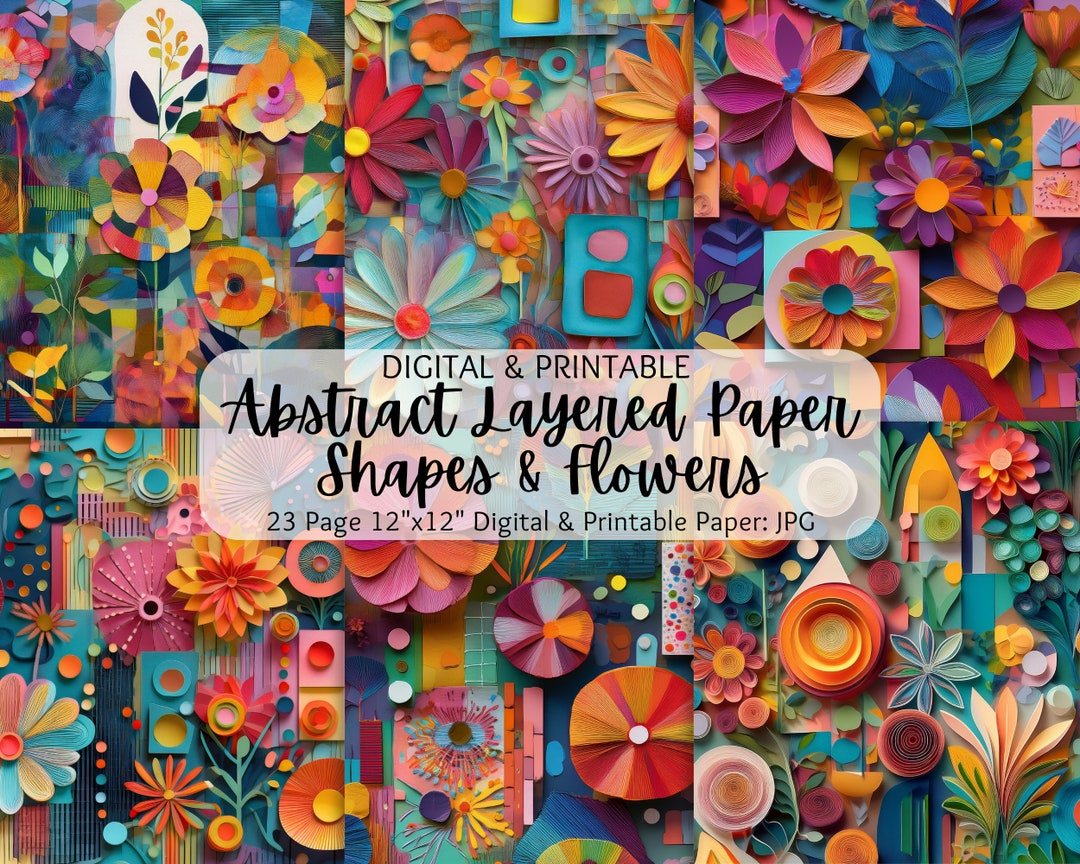 Abstract Layered Paper Shapes & Flowers | Colorful Abstract Patterns ...