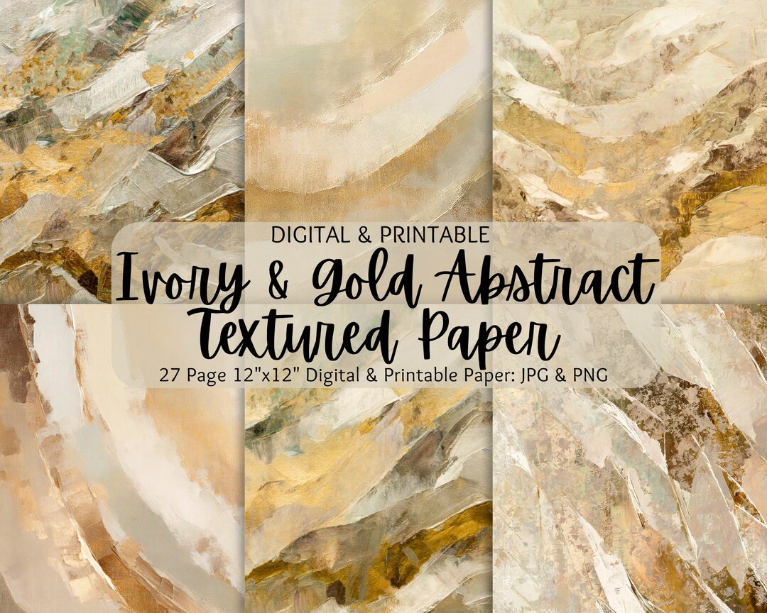 Ivory and Gold Metallic Abstract Textured Paper | Digital Paper Pack ...