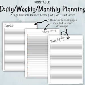 Daily, Weekly, Weekend, Monthly Planner Bundle Printable | A4, A5 ...