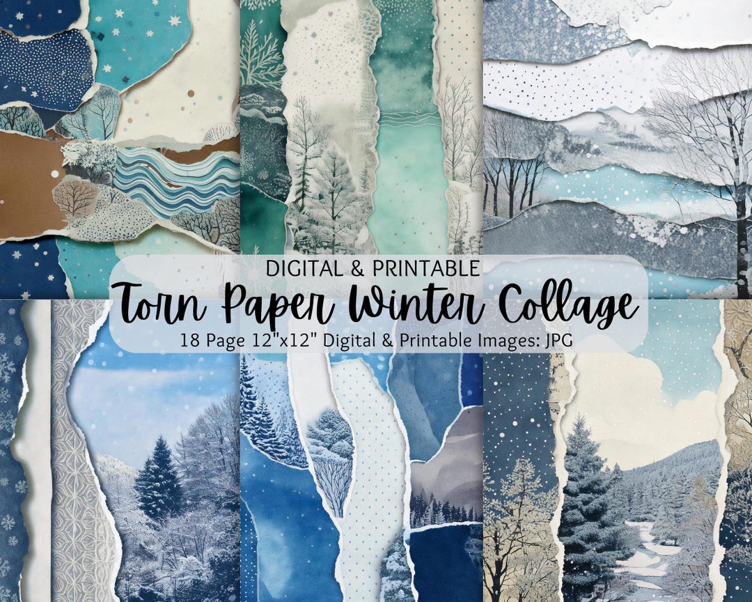 Abstract Torn Paper Winter Collage | Digital Paper | Commercial Use ...