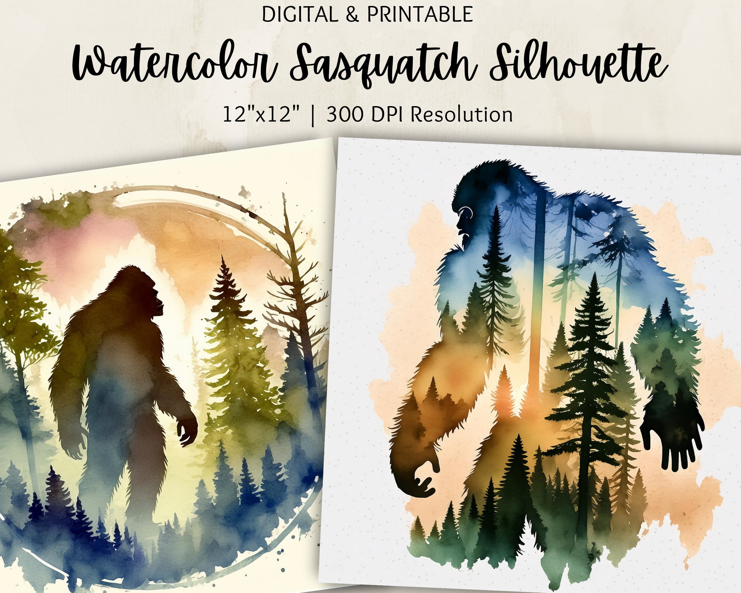 Watercolor Sasquatch Clipart PNG | Bigfoot, Sasquatch, Yeti | Wall Art ...