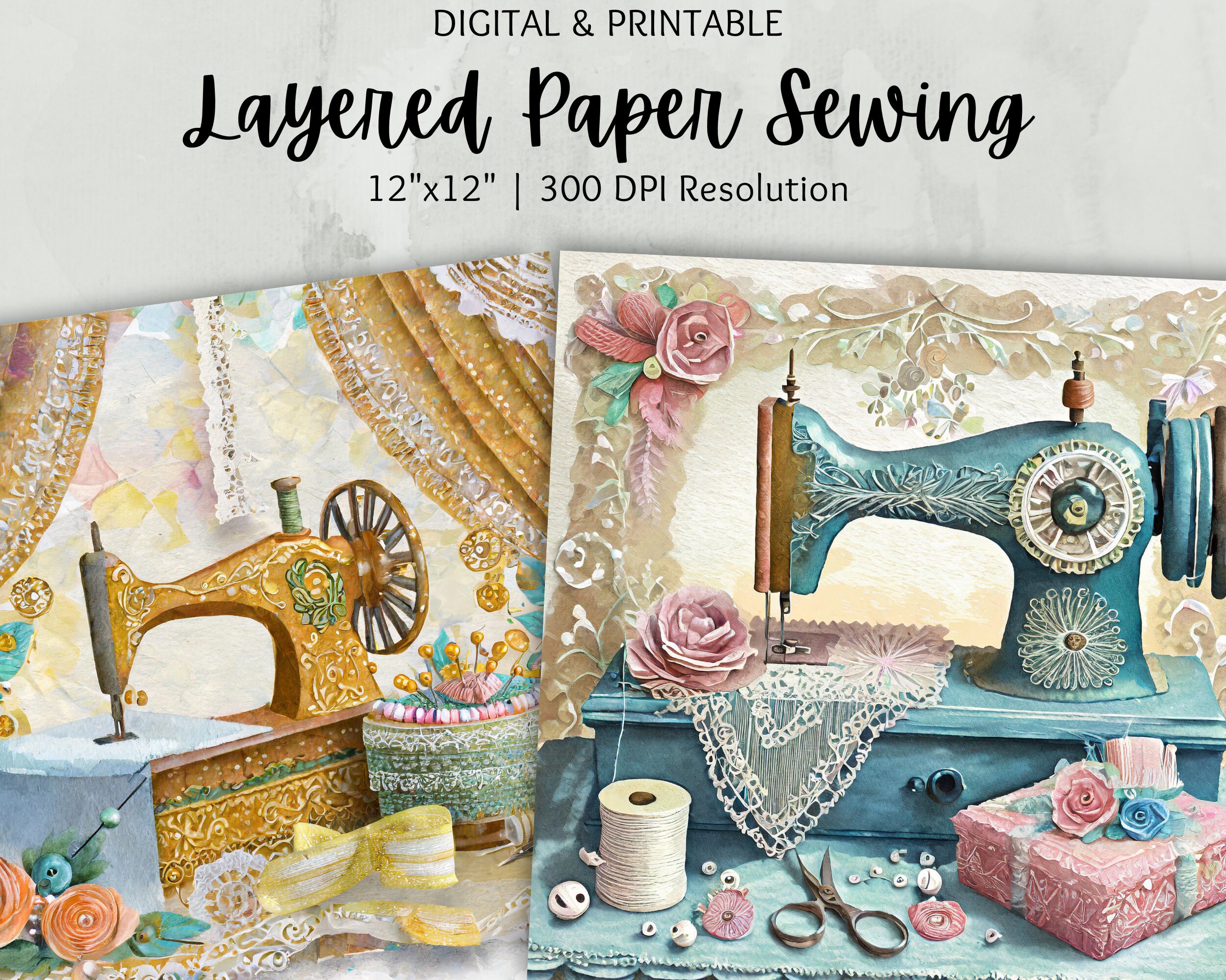 Layered Paper Sewing Bundle PNG | Sewing Machines Clipart | Instant ...