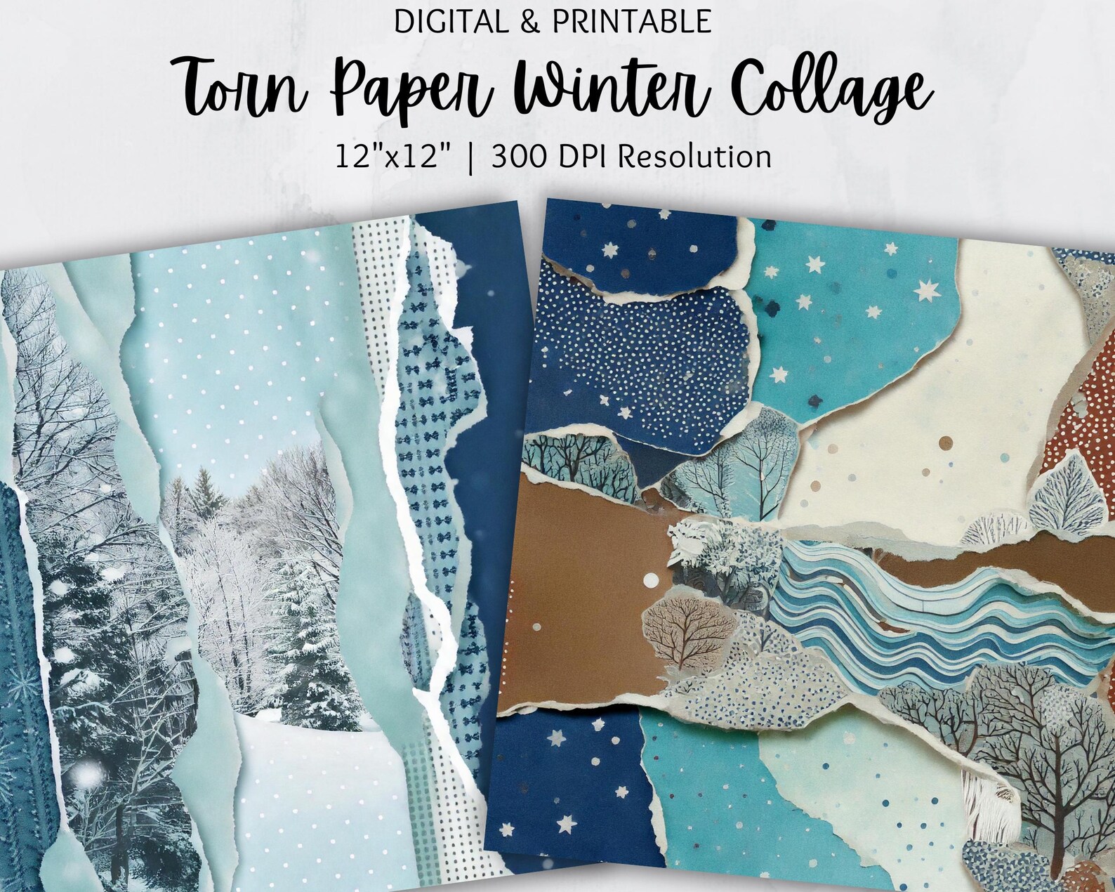 Abstract Torn Paper Winter Collage | Digital Paper | Commercial Use ...