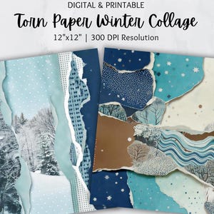 Abstract Torn Paper Winter Collage | Digital Paper | Commercial Use ...