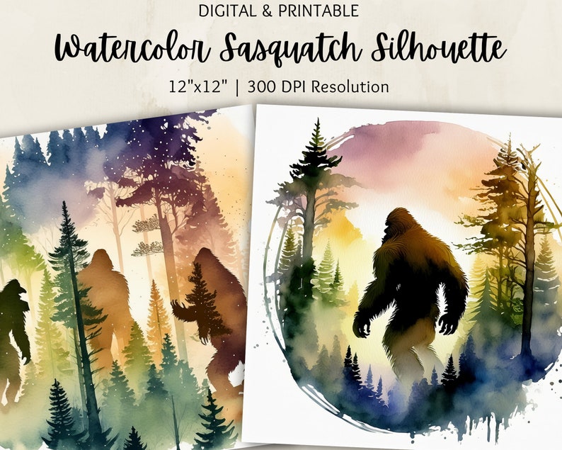 Watercolor Sasquatch Clipart PNG | Bigfoot, Sasquatch, Yeti | Wall Art ...