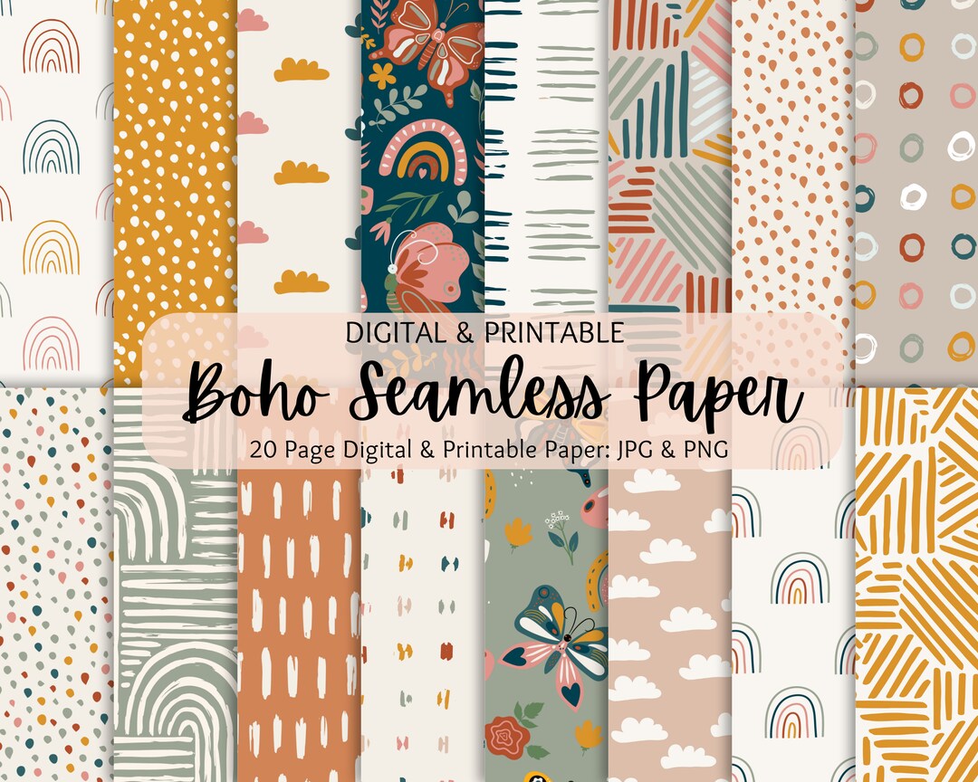 Boho Seamless Digital Papers | Boho Scrapbook Paper | Boho Backgrounds ...
