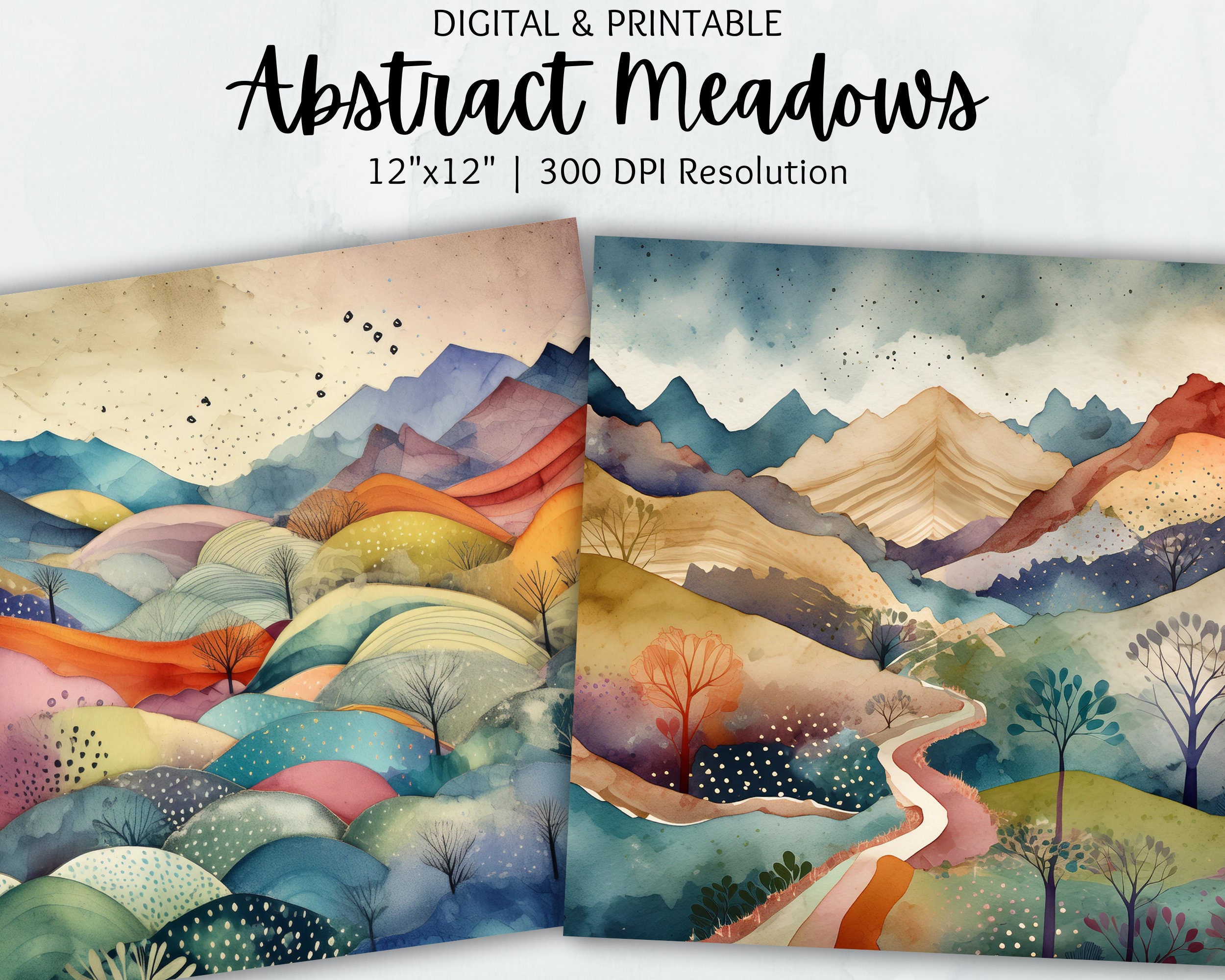 Watercolor Abstract Meadows Collage | Digital Paper | Commercial Use ...