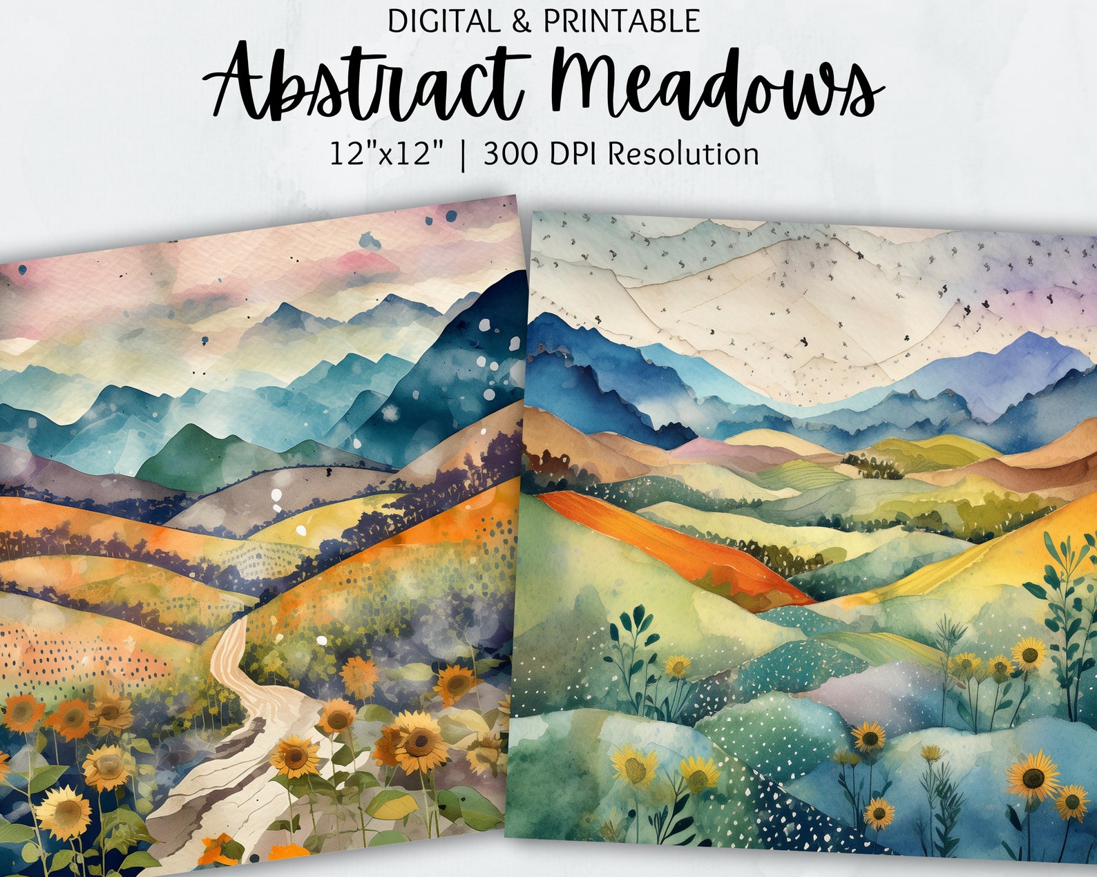 Watercolor Abstract Meadows Collage | Digital Paper | Commercial Use ...