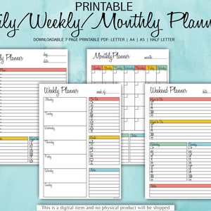 Daily Weekly Weekend Monthly Planner Bundle Printable A4 - Etsy