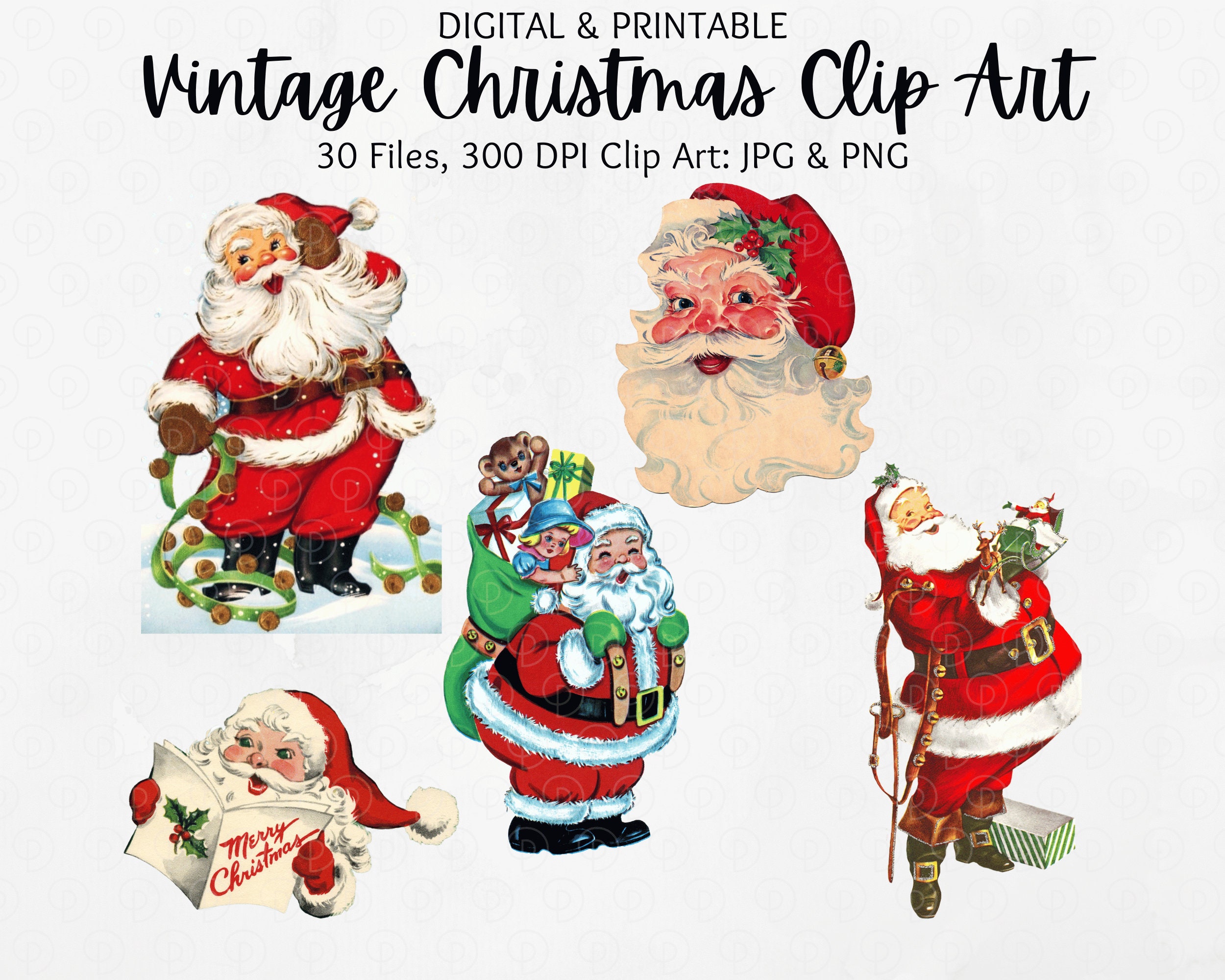 Vintage Christmas Clipart | Retro Christmas PNG Clip Art | Junk Journal ...
