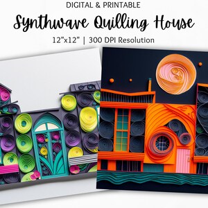 Synthwave Quilling Mid Century Houses Paper Art | Digital Downloads ...