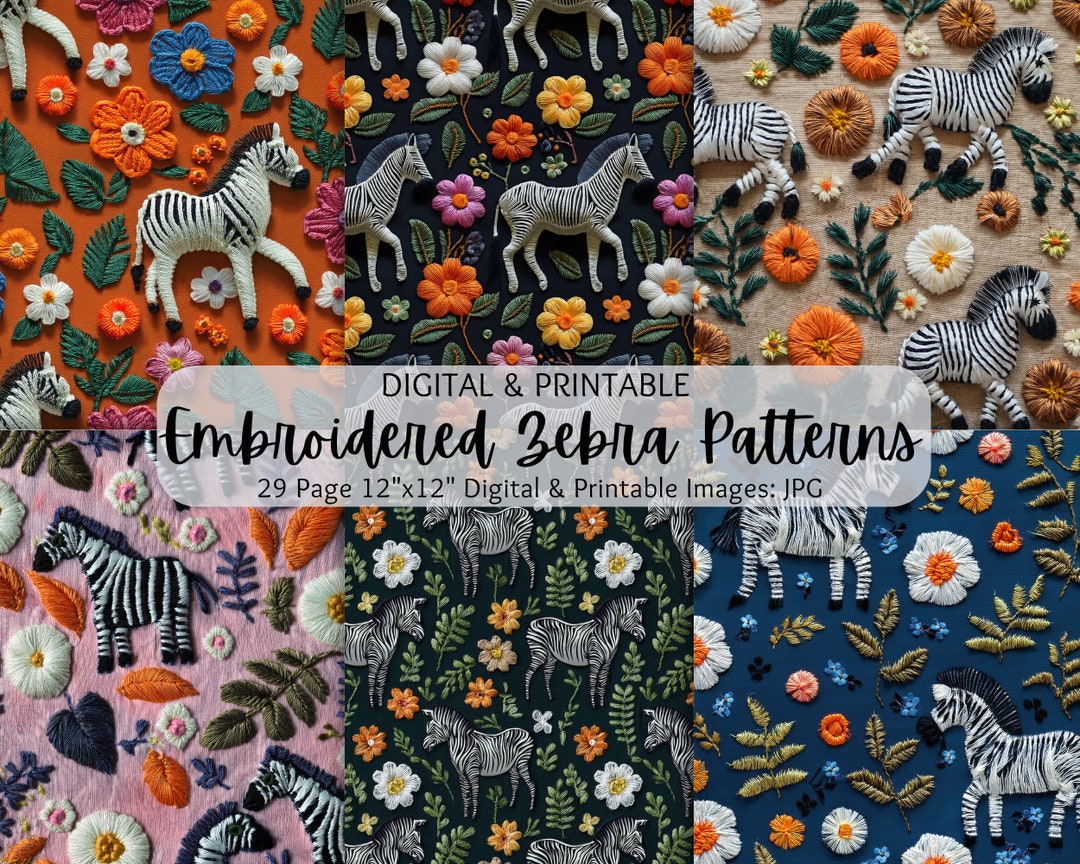 Zebra Embroidery Images | Embroidery Zebras | Embroidered Zebra ...
