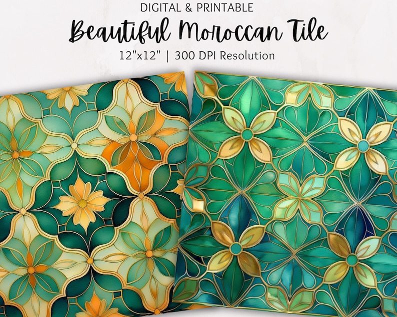 Moroccan Tiles Seamless Digital Paper Pack | Digital Backgrounds ...