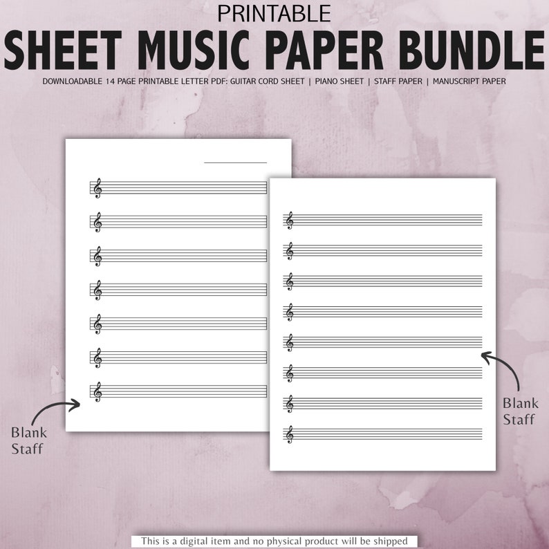 Blank Sheet Music Printable Bundle Staff Paper Piano Sheet - Etsy