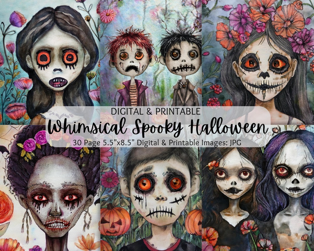 Whimsical Creepy Children Halloween 5.5x8.5 | Spooky Kids Halloween ...