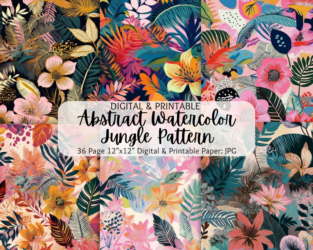Abstract Watercolor Jungle Patterns | Tropical Flower Patterns ...