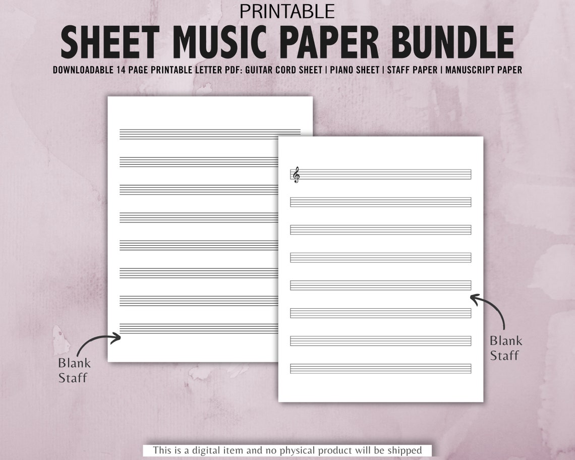 Blank Sheet Music Printable Bundle Staff Paper Piano Sheet Music Guitar ...