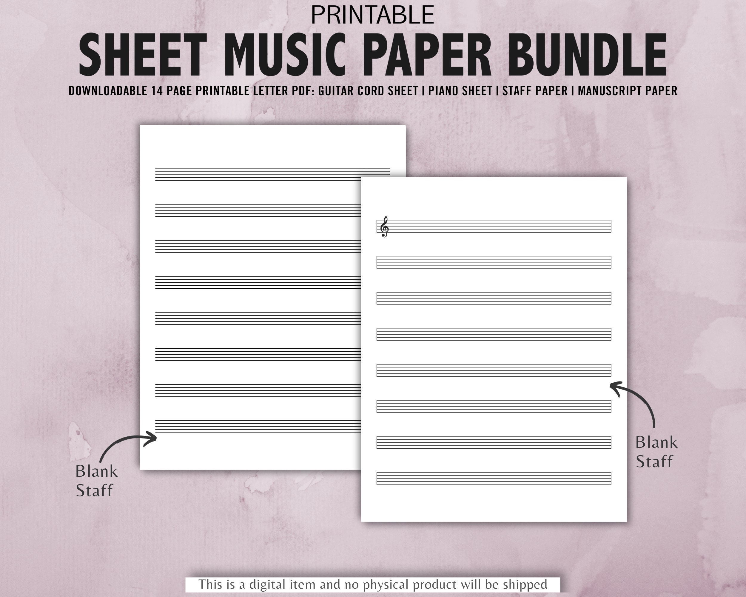 Blank Sheet Music Printable Bundle Staff Paper Piano Sheet Music Guitar ...
